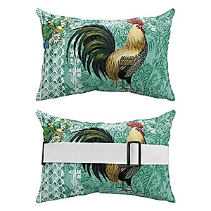 Recliner Head Pillow Ledge Loungers Chair Pillows with Insert Farmhouse Animal Rooster Retro Green Lumbar Pillow with Adjustable Strap Outdoor Waterproof Patio Pillows for Beach Pool, 2 PCS