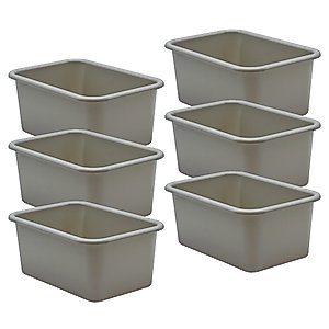 Teacher Created Resources Gray Small Plastic Storage Bin, Pack of 6