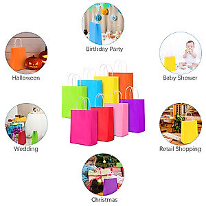 48 Pieces Gift Bags Bulk, 8 Colors Kraft Paper Party Favor Bags with Handle, Rainbow Goodie bags for Birthday, Gift, Wedding, Baby Shower, and Celebrations, Medium 8 * 4.75 * 10"