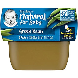 Gerber Natural for Baby 1st Foods Baby Food Tubs, Green Bean, Non-GMO & Natural Pureed Baby Food for Supported Sitters, 2 - 2 Ounce Tubs Per Pack (Pack of 4)