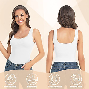 TDIFFUN Women's 3 Piece Shapewear Tank Tops Tummy Control Seamless Ribbed Square Neck Compression Body Shaper Top - Black White Nude M/L