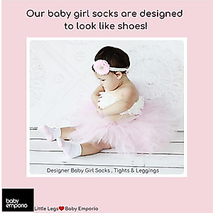 Baby Girl Socks with Mary Jane or Sneaker Shoe Look - Non-slip Gripper Soles - 3 or 6 Pairs - Soft Cotton