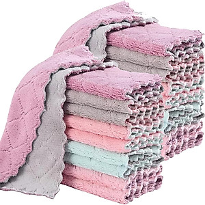 20 Pack Cleaning Cloth Kitchen Cloth, Dish Towels Super Absorbent Coral Velvet Dishtowels, Microfiber Premium Soft Tea Towels, Quick Dry Rags, Multipurpose Reusable Washcloths, Non-Stick Oil Cloths.