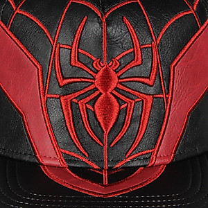 Marvel Comics Spider-Man Miles Morales Suit Embroidered Faux Leather Snapback Hat for Men and Women Black