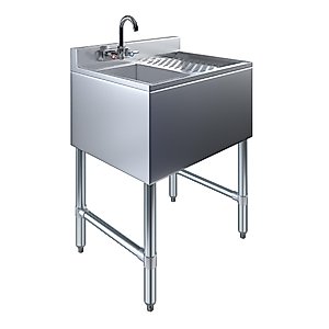 AmGood 1 Compartment Under Bar Sink With 12" Right Drainboard and Faucet - 24" X 18 3/4". NSF. Commercial One Bowl Under Bar Sink
