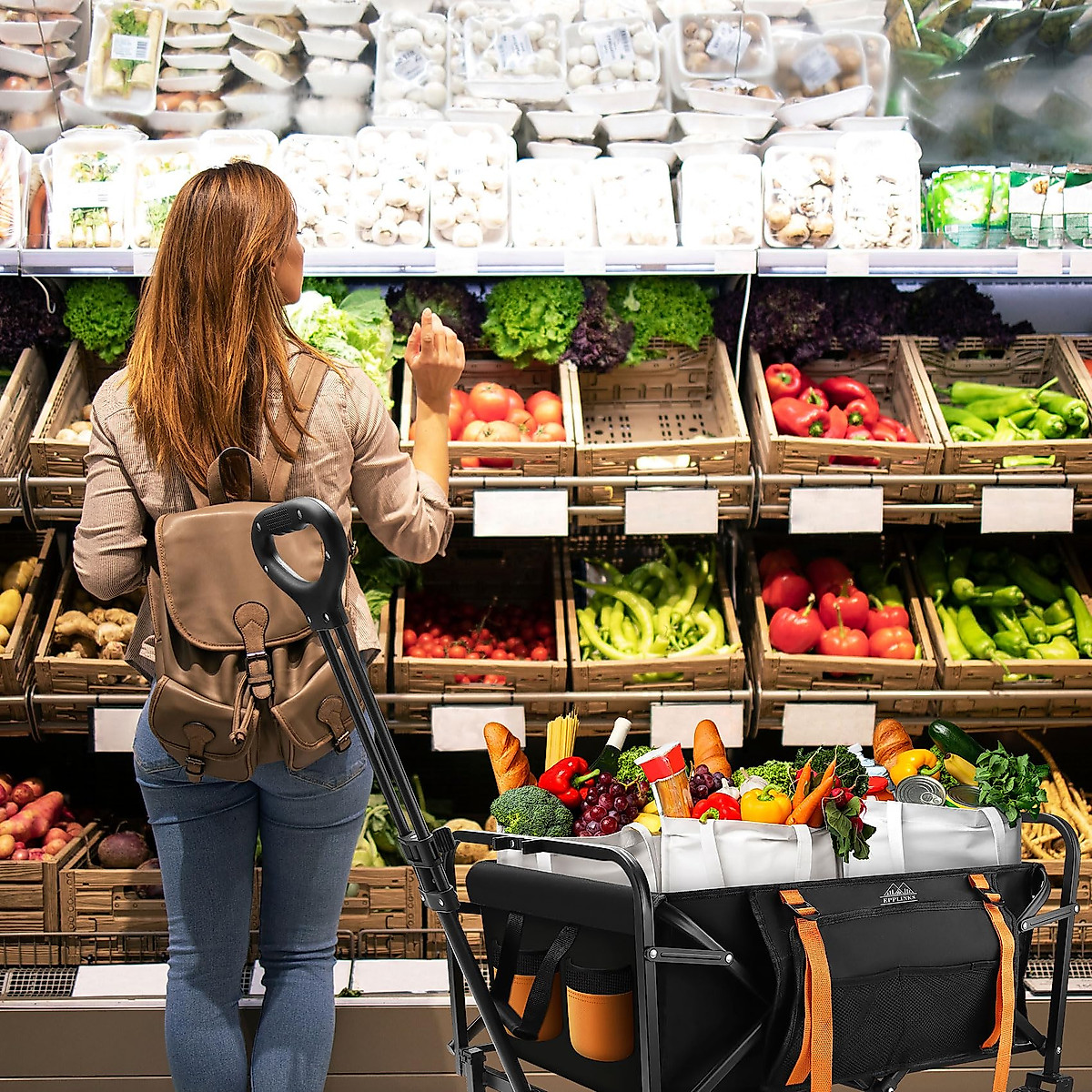 Collapsible Wagon, Wagon Heavy Duty Utility Cart with Side Pocket, Premium Large Capacity Wagons for Grocery Shopping, Garden, Beach, Picnic, Sports - Your Versatile Companion for Any Adventure