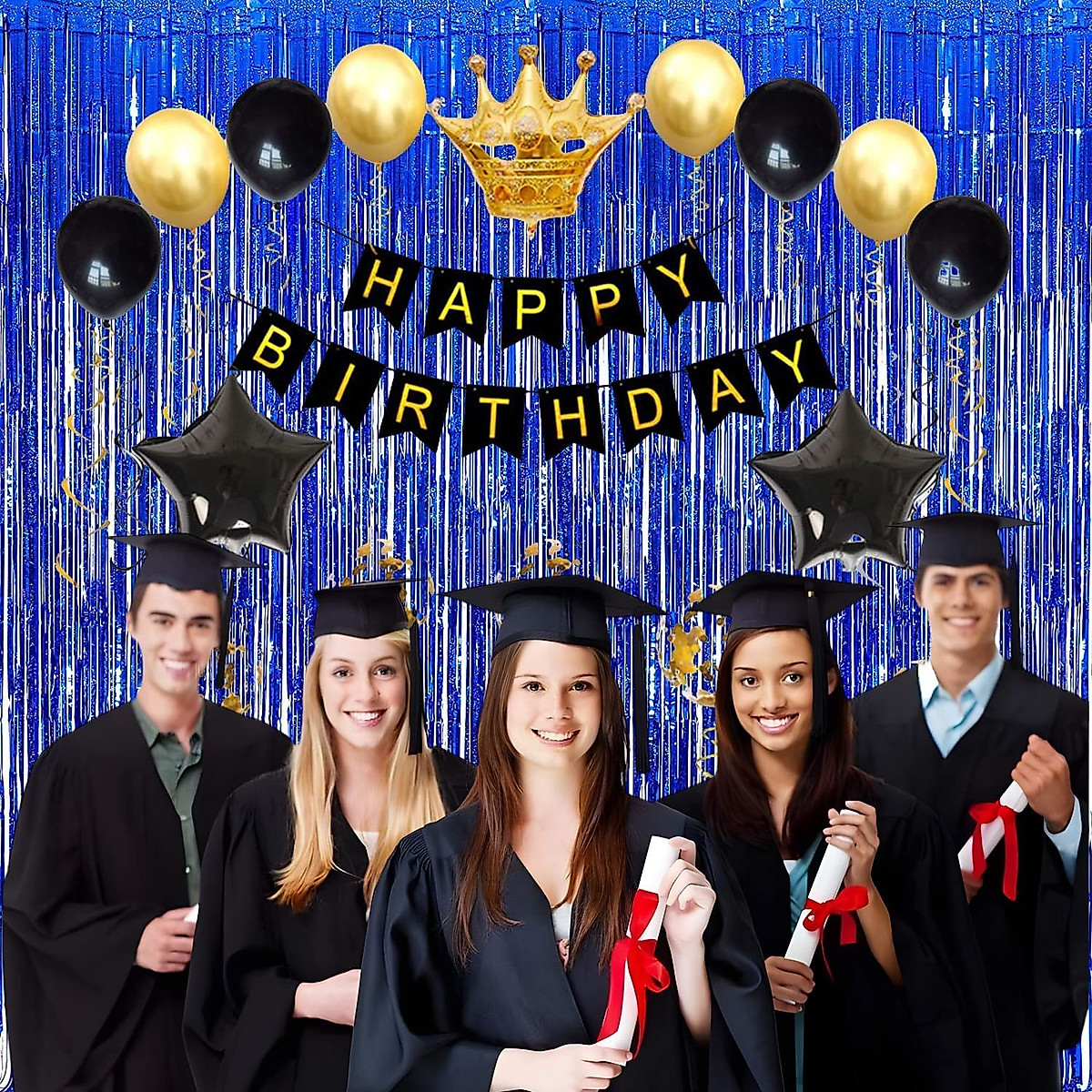 Foil Fringe Curtain Party Decorations - Red Blue Metallic Tinsel Photo Booth Backdrop Party Steamers Curtains for Birthdays Christmas New Years Valentines Bachelorette Parties