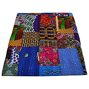 Maviss Homes Beautiful Indian Traditional Patchwork Super Soft Cotton Double Kantha Quilt | Throw Blanket Bedspreads | Cozy Blanket Quilt | Easy Machine Washable and Dryable; Multicolour