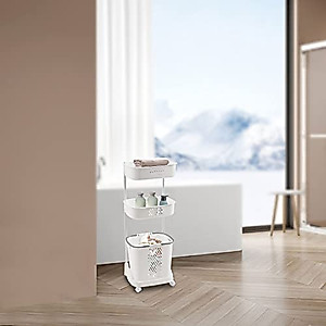 Removable Basket Laundry Cart with Clothes Rack, Multi-layer Clothes Storage Laundry Basket, Bathroom Rolling Household Dirty Clothes Baskets Stand for Bathroom Laundry (Style2)