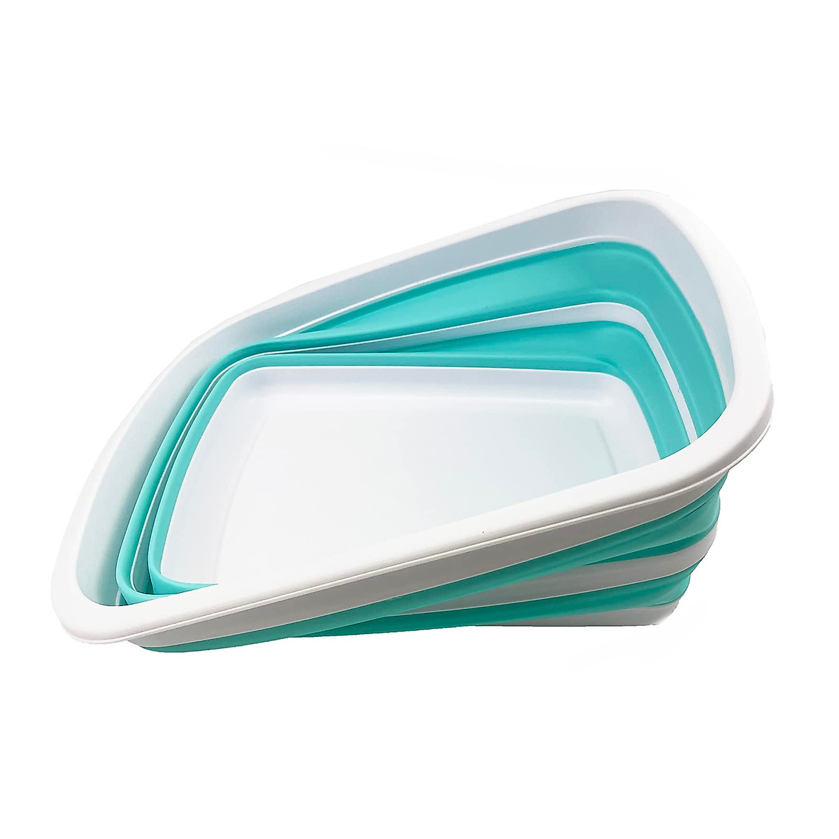 SAMMART 10L (2.6 Gallon) Collapsible Tub-Foldable Dish Tub-Portable Washing Basin-Space Saving Plastic Washtub (White/Sage Green)