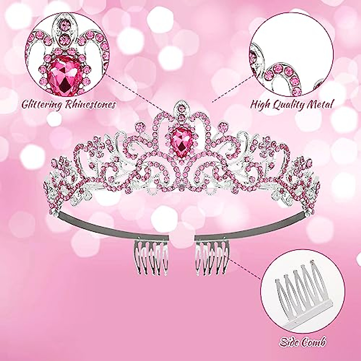 Birthday Girl Sash and Crown Set, Rhinestone Birthday Girl Headband Glitter Princess Birthday Sash And Crowns for Women Happy Birthday Tiara Accessories Favors (pink)