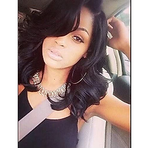 Lady Miranda Loose Wave Lace Part Wig Pure Color Nature Curly Synthetic Heat Resistant Weave Full Wigs for Women(Black)