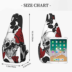 Lunepon Rose And Skull Sling Backpack Crossbody Shoulder Bags For Women Men, Sling Bag Travel Hiking Chest Bag Daypack Unisex