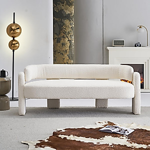 Tmsan Modern 3 Seat Curved Sofa, Upholstered Boucle Accent Sofa, Comfy Small Couch for Living Room, Dining Room, Reception, Beige