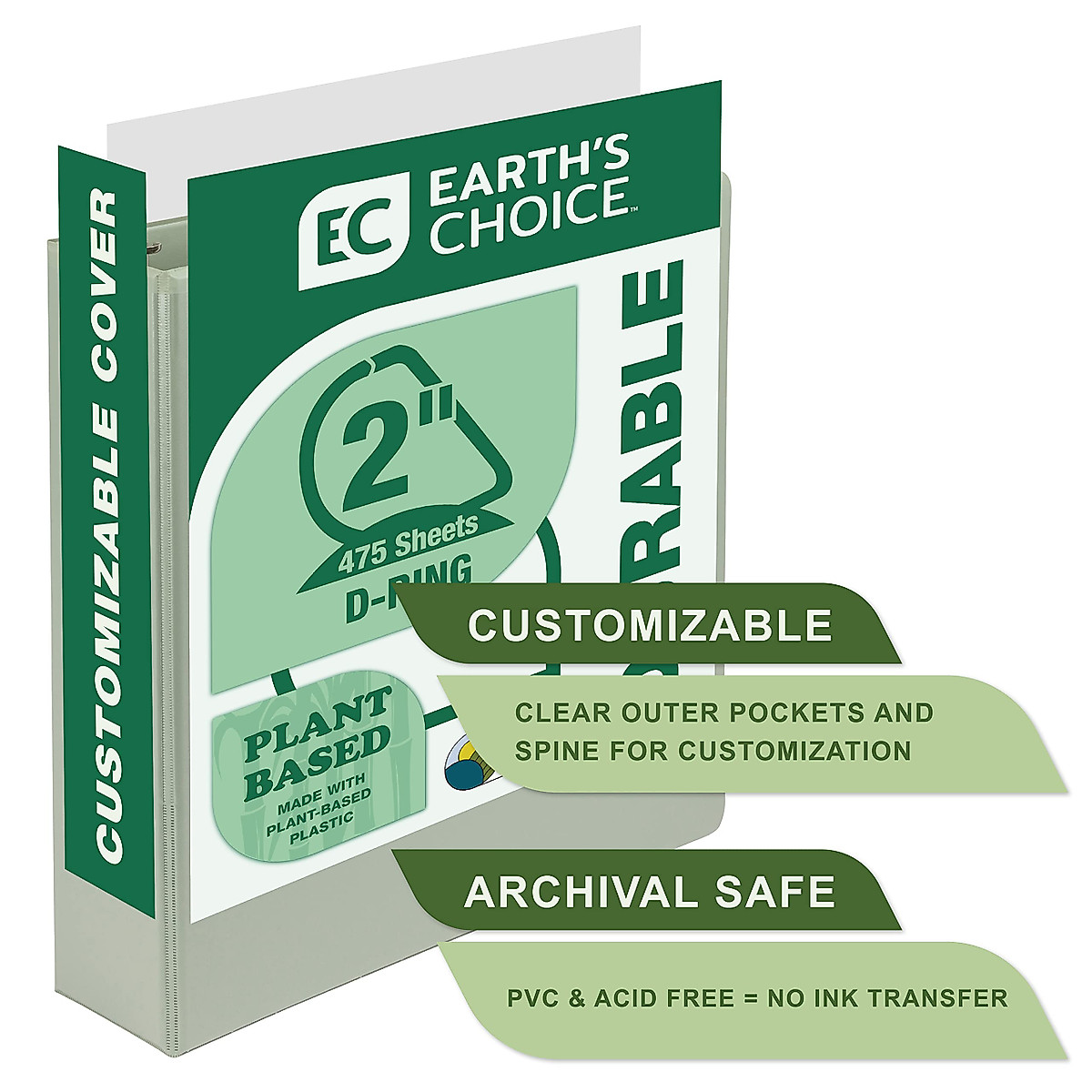 Samsill Earth's Choice, 2-Inch Durable D-Ring View Binder 4 Pack, USDA Certified Biobased, Eco-Friendly, Boho Assortment