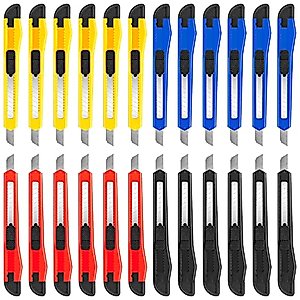 DIYSELF 24Pack Box Cutters (9MM Wide Blade Cutter) Utility Knife Box Cutter Retractable, Compact, Extended Use for Heavy Duty Office, Home, Arts Crafts, Hobby(Mix)