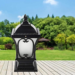 MODEBHD Traditional European Retro Outdoor Glass Lantern Column Lamp Black Post Lights Square IP55 Waterproof Patio Villa Door Pillar Table Light Rainproof E27 Garden Lawn Lamp