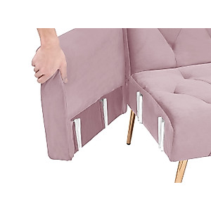 Eafurn Comfy Velvet Upholstered Futon Foldable Daybed Bed for Sleep Overs, Convertible Sleeper Loveseat with 2 Pillows, 71" Tufted Sofa & Couches with Golden Metal Legs for Compact Living Space, Pink