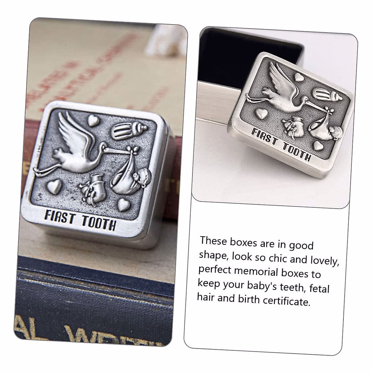 Kisangel 1 Set Box Fetal Hair Container Kickstand First Keepsakes Boxes Retro Keepsake Tin Tooth Holder Teeth Fairy Containter Fetal Hair Case Child Metal Zinc Alloy