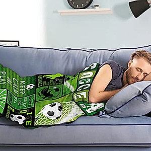 Soccer Throw Blankets Kids Throw Blankets Soccer Soft Flannel Soccer Ball Blanket Green Cozy Fluffy Fuzzy Soccer Lover Gift Blankets for Toddler Boy Men Soccer Team Player Birthday Sofa 40x50 Inch