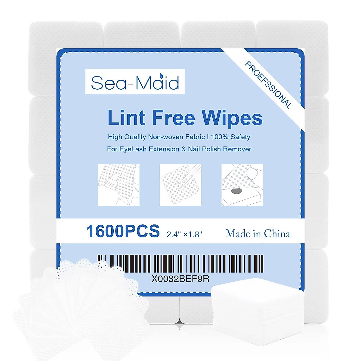 1600PCS Lint Free Nail Wipes Eyelash Extension Glue Wipes Lint Free Cleaning Cotton Cleanser Remover Makeup Cotton Pad Soft Nail Polish Remover Wipes
