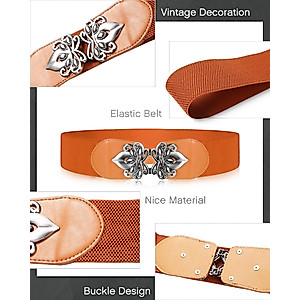 6 Pieces Wide Stretchy Waist Belt Retro Dress Belt Elastic Belt with Buckle PU Leather Belt Vintage Belt for Women