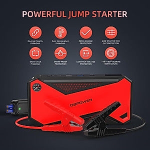 DBPOWER 800A Peak 18000mAh Portable Car Jump Starter (up to 7.2L Gas/5.5L Diesel Engine) Portable Battery Booster with LCD Screen (Red)