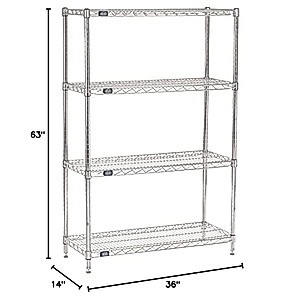 Nexel 14" x 36" x 63", 4 Tier Adjustable Wire Shelving Unit, NSF Listed Commercial Storage Rack, Chrome Finish, leveling feet