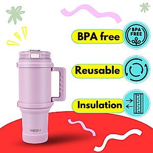 MEDA 40 oz Tumbler with Handle (Foldable) – Insulated, Reusable Stainless Steel Travel Coffee Mug – Perfect for Travel, Water, Iced Tea, Coffee – Ideal Easter Gift (Lilac)