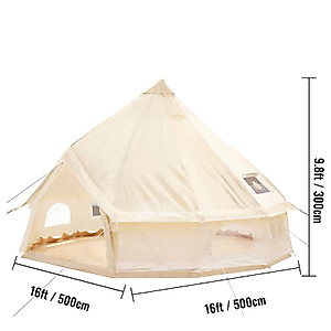 Happybuy Canvas Bell Tent, Waterproof & Breathable 100% Cotton Retro and Luxury Yurt with Stove Jack, 16.4ft / 5m Diameter, Large Canopy Used in 4 Seasons, for Family Camping, Outdoor Glamping, Party
