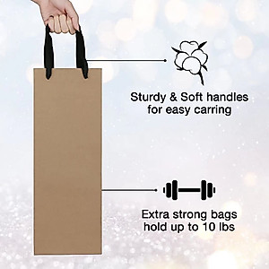 Brown Wine Bottle Gift Bags Bulk,10 Pack Kraft Paper Gift Bags with Handles 4x4x14 inch for Champagne Alcohol