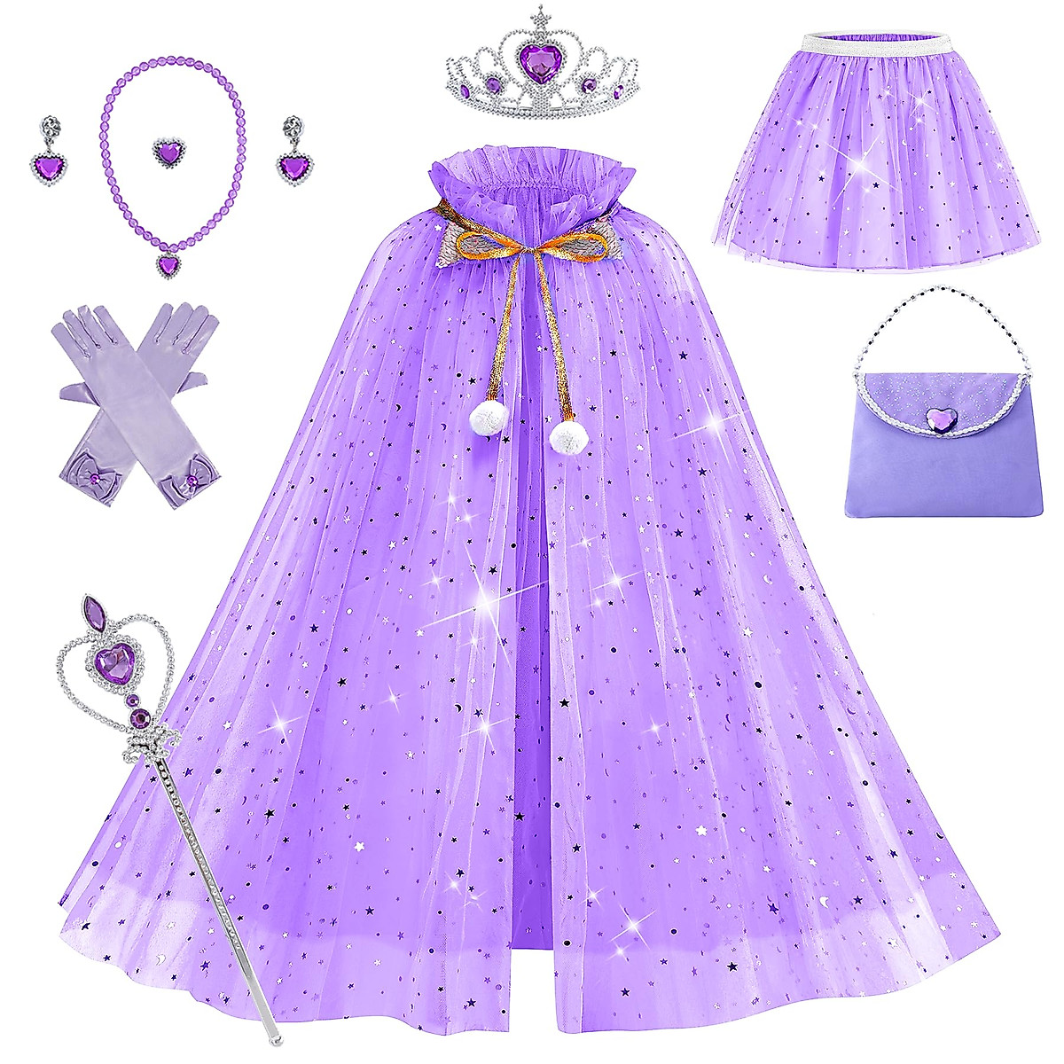 Aoiviss Princess Cape Set for Little Girl, 11PCS Princess Dress Up Clothes Cape Clock with Skirt for Girl 3-8 Birthday Gift
