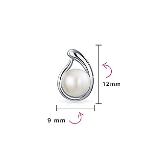 Elegant Bridal White Freshwater Button Cultured Pearl Teardrop Pear Shaped Stud Earrings - .925 Sterling Silver For Women Wedding