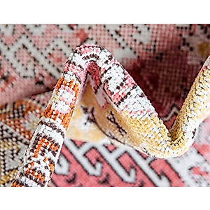 Unique Loom Aarhus Collection Geometric Border Rug_AAR004, 6 x 9 Feet, Rose/Ivory