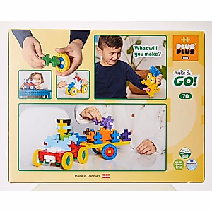PLUS PLUS Big - Make & GO! - 70 Pieces - Construction Building Stem/Steam Toy, Interlocking Large Puzzle Blocks for Toddlers and Preschool