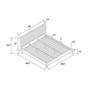 Mr. Kate Daphne Upholstered Headboard and Modern Platform Frame Bed, King, Light Gray Velvet