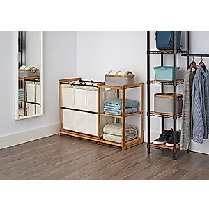 TRINITY EcoStorage 3-Bag Bamboo Laundry Station, Laundry-Room Organization and Dirty Clothes Hamper with 3 Shelves for Bedroom, Closet, Dorm Room and More, Bronze Poles
