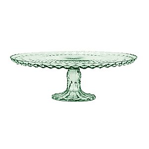 Amici Home Rochester Footed Glass Cake Stand | Round Vintage Style Cake Plate | Serving Platter for Cupcakes, Cookies, Birthday Cake | Dessert Display Stand for Parties, Weddings, and Gift (Green)
