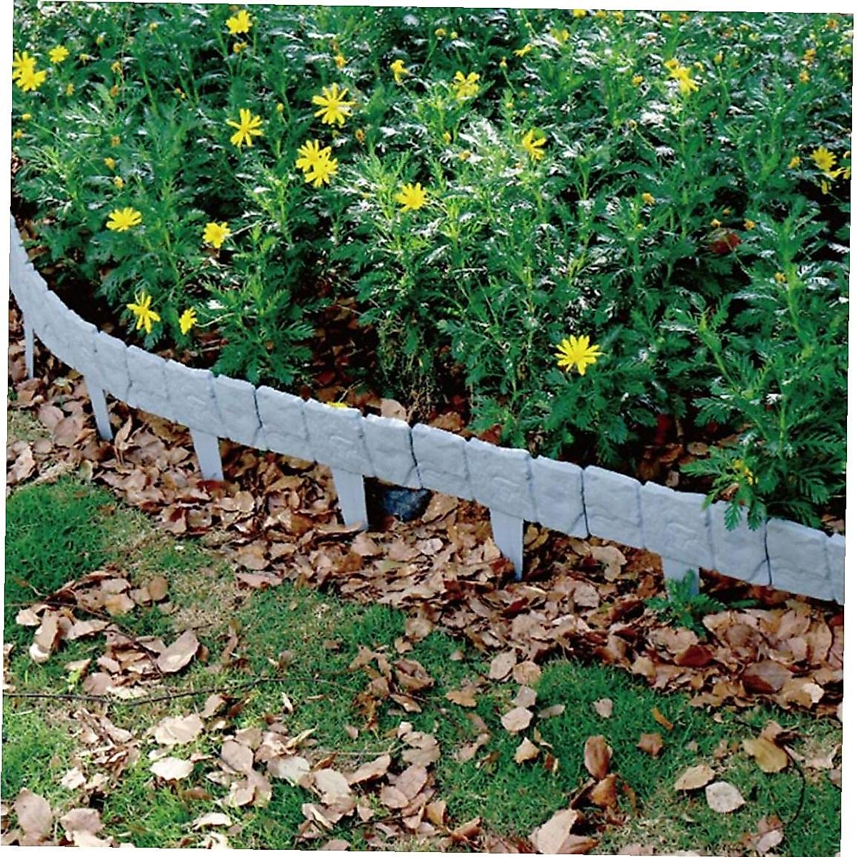 20pcs Plastic Stone Effect Garden Fence Decorative Flower Bed Border Edging Grey Interlocking Lawn Landscape Stakes