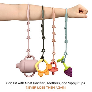 Toy Straps for Baby, 4 Pack Adjustable Stretchable Sippy Cup Straps, Sippy Bottles or Pacifier to Stroller, Highchair, Car Seat, Hanging Basket (4Pack, Blush/Muted/Clay/Gray)