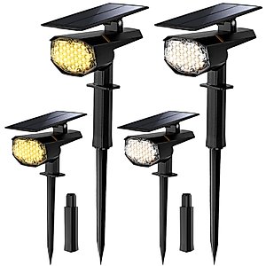 Airmee Solar Outdoor Lights 4 Pack, 30 LED Cold + Warm White Adjustable Spot Lights IP67 Waterproof, 10 Lighting Modes Spotlights Auto On/Off, 2 in 1 Solar Landscape for Yard Garden Driveway Walkway