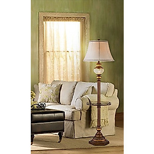kathy ireland Hyde Park Rustic Vintage Floor Lamp with Nightlight Glass Tray 65" Tall Bronze Gold Metal Pearl White Frosted Glass Fabric Bell Shade for Living Room Reading House Bedroom Home