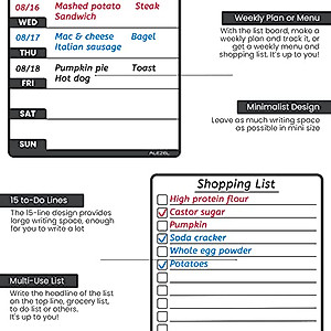 ALEZEL Magnetic Weekly Calendar for Fridge - 8.5"x6.5", Simple Dry Erase Menu Board Set for Fridge - Includes 1 Grocery List (to Do List) & 1 Weekly Meal Planner Whiteboard, 3 Markers + 1 Eraser