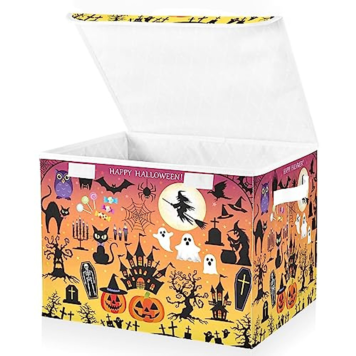 Krafig Halloween Party Foldable Storage Box Canvas Storage Bin Containers Baskets with Lids Handles Cubby Organizer Bins