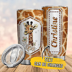 Wassmin Giraffe Tumbler Personalized Giraffes Tumblers Jewelry Drawing Style Stainless Steel Insulated 20oz 30oz Travel Cup Birthday Christmas Gifts For for Animal Lovers Women Girls