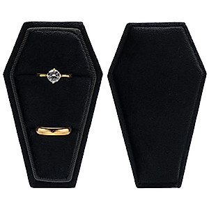 Velvet Coffin Ring Box Case Holder for Gothic Wedding Ceremony,Gothic Jewelry Organizer Decorations (Black)