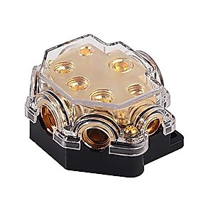 AUTOUTLET 5 Way Power Distribution Block Car Auto Audio Amplifier, 0/2/4 Gauge in 2/4/8 Gauge Out Power Ground Distributor Blocks,1 in 5 Way Car Power Distributor Block