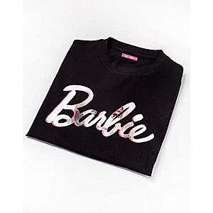 Barbie T-Shirt for Women | Ladies Doll Logo White Pink | Black Longline Relaxed Design Top Clothes Medium