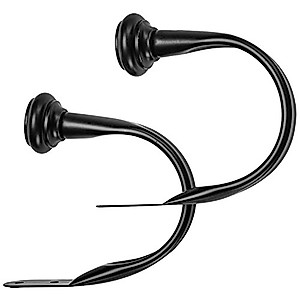 Amazon Basics 1" Curtain Rod with Round Finials, 36" to 72" and Decorative Curtain Holdback, Set of 2, Black