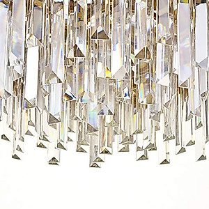 A1A9 Modern Round Crystal Chandelier Lights Luxury Pendant Ceiling Light Contemporary Raindrop Chandeliers Lighting Fixture for Dining Living Room Kitchen Island Bedroom Foyer Hallway (Antique Gold)